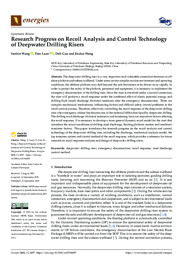 (PDF) Research Progress on Recoil Analysis and Control Technology of Deepwater Drilling Risers
