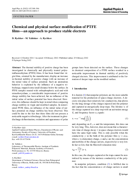 (PDF) Chemical and physical surface modification of PTFE films—an ...