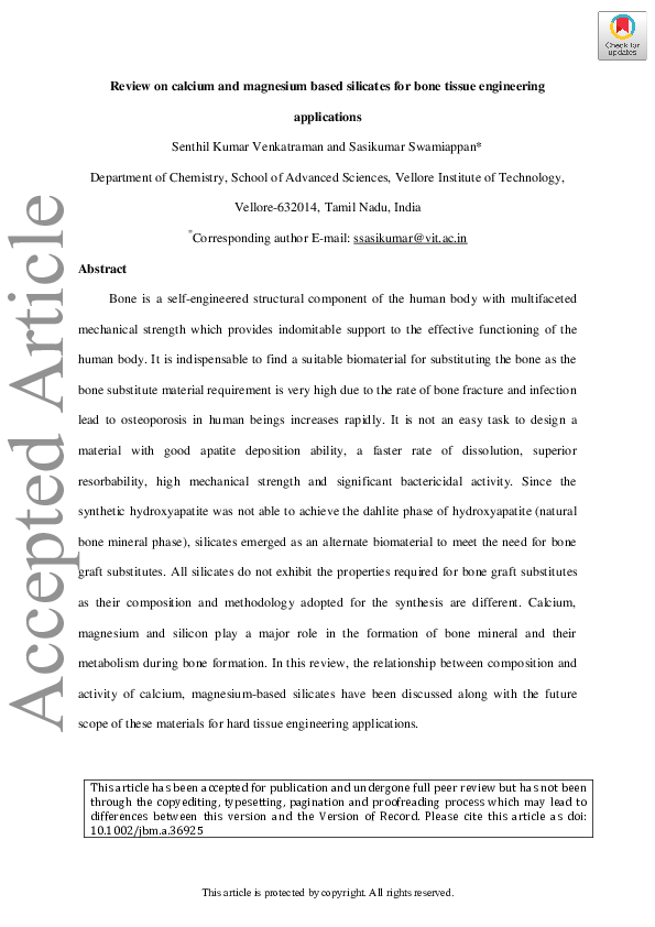 (PDF) Review on calcium‐ and magnesium‐based silicates for bone tissue ...