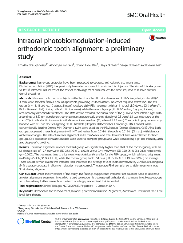 (PDF) Intraoral photobiomodulation-induced orthodontic tooth alignment ...