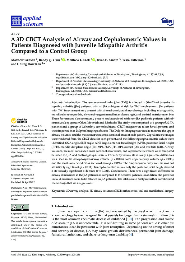 (PDF) A 3D CBCT Analysis of Airway and Cephalometric Values in Patients Diagnosed with Juvenile ...