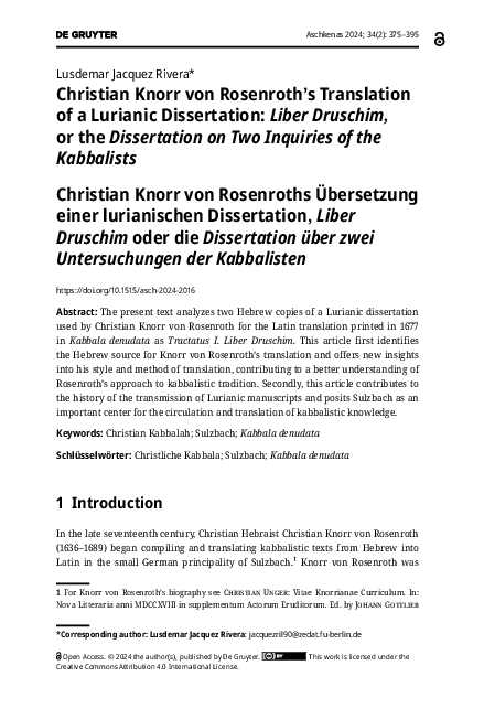 (PDF) "Christian Knorr von Rosenroth’s Translation of a Lurianic ...