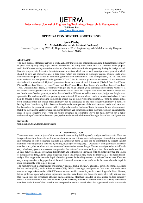 (PDF) OPTIMIZATION OF STEEL ROOF TRUSSES