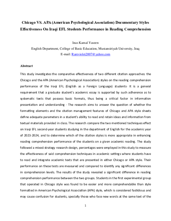 (PDF) Chicago VS. APA (American Psychological Association) Documentary ...
