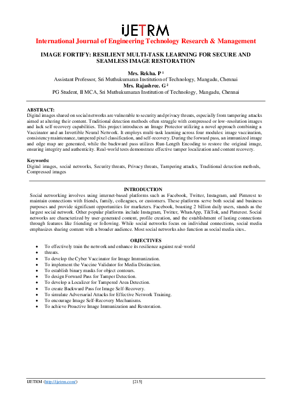 (PDF) IMAGE FORTIFY: RESILIENT MULTI-TASK LEARNING FOR SECURE AND ...