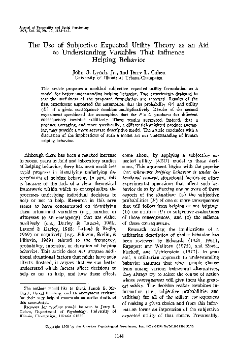 (PDF) The use of subjective expected utility theory as an aid to ...