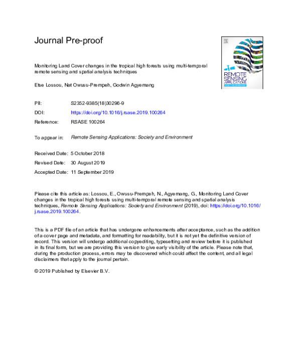 (PDF) Monitoring Land Cover changes in the tropical high forests using ...