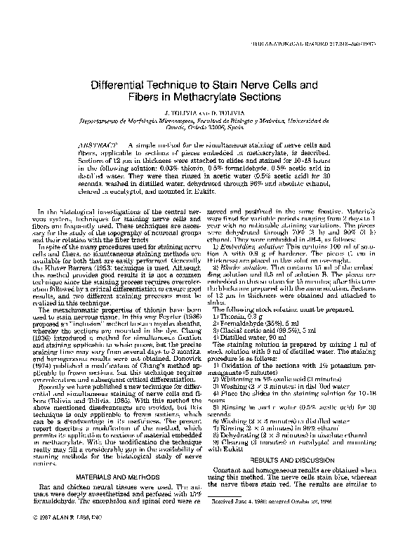 (PDF) Differential technique to stain nerve cells and fibers in ...