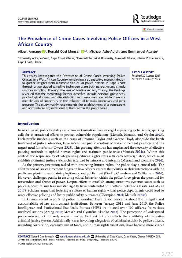 (PDF) The Prevalence of Crime Cases Involving Police Officers in a West ...