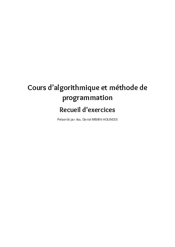 (PDF) Recueil d'exercices Cours d’algorithmique et méthode de programmation