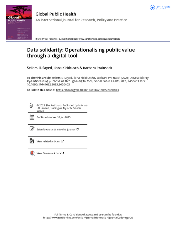 (PDF) Data solidarity: Operationalising public value through a digital tool