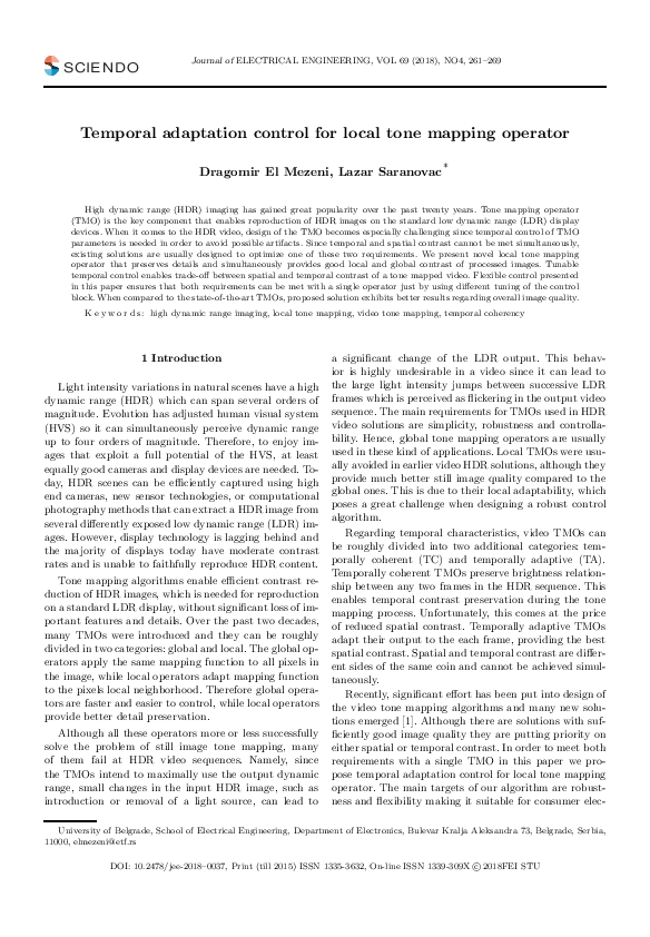 (PDF) Temporal adaptation control for local tone mapping operator