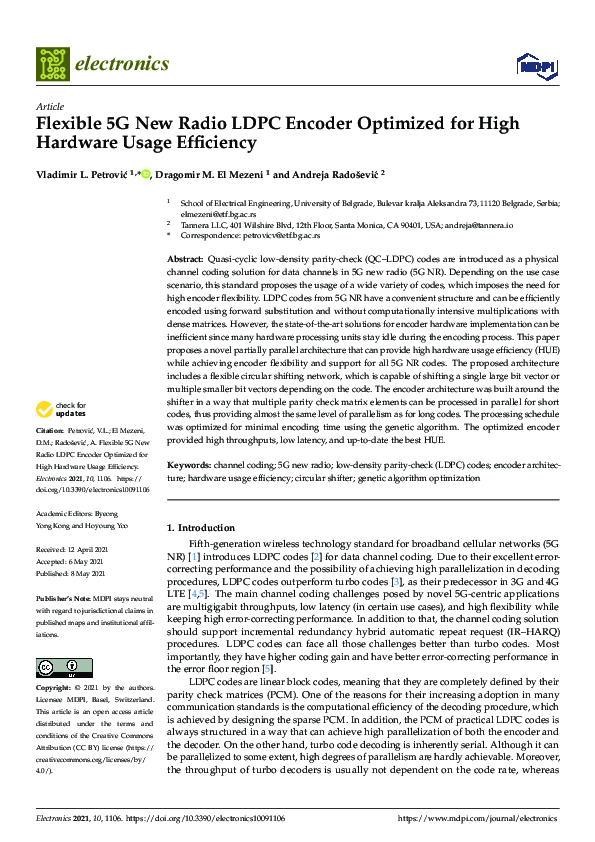 (PDF) Flexible 5G New Radio LDPC Encoder Optimized for High Hardware Usage Efficiency