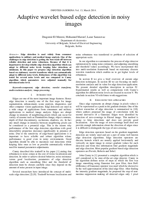 (PDF) Adaptive wavelet based edge detection in noisy images