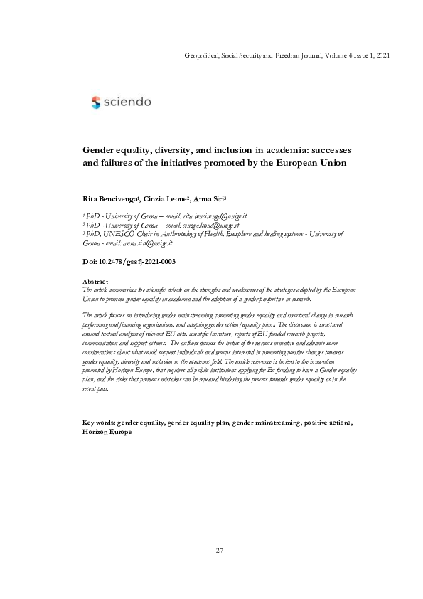 (PDF) Gender equality diversity and inclusion in academia: successes ...