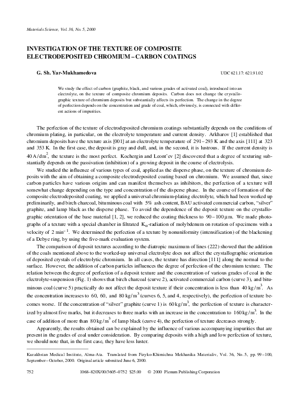 (PDF) Investigation of the Texture of Composite Electrodeposited Chromium–Carbon Coatings