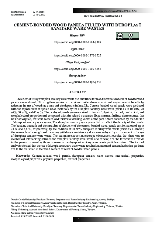 (PDF) Cement-bonded wood panels filled with duroplast sanitary ware wastes