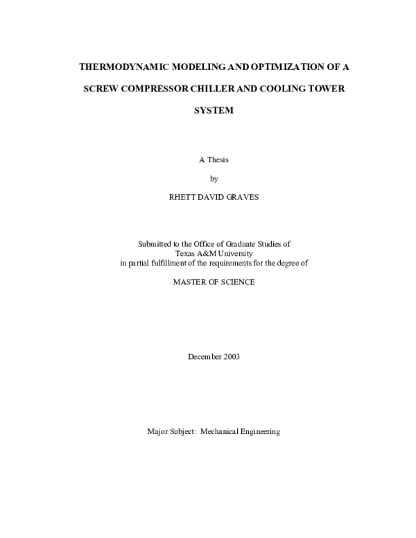 (PDF) Thermodynamic modeling and optimization of a screw compressor chiller and cooling tower system