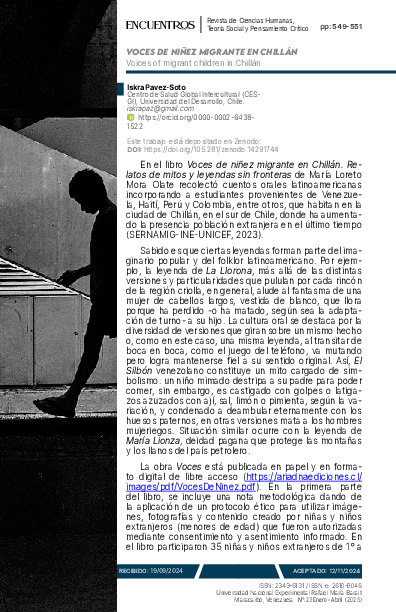 (PDF) Reseña de: Mora, María Loreto. (2023). Voces de niñez migrante en ...