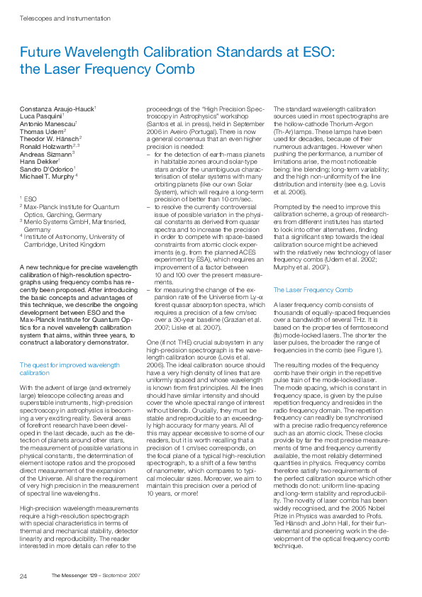 (PDF) Future wavelength calibration standards at ESO: the laser ...