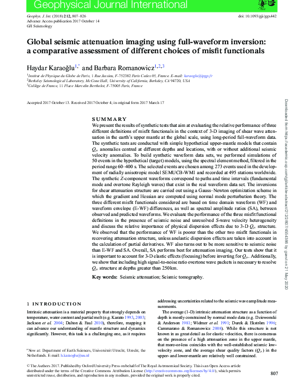 (PDF) Global seismic attenuation imaging using full-waveform inversion ...