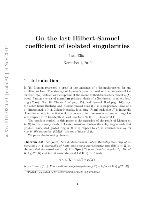 (PDF) On the last Hilbert-Samuel coefficient of isolated singularities
