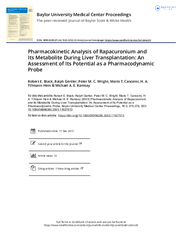 (PDF) Pharmacokinetic Analysis of Rapacuronium and Its Metabolite ...