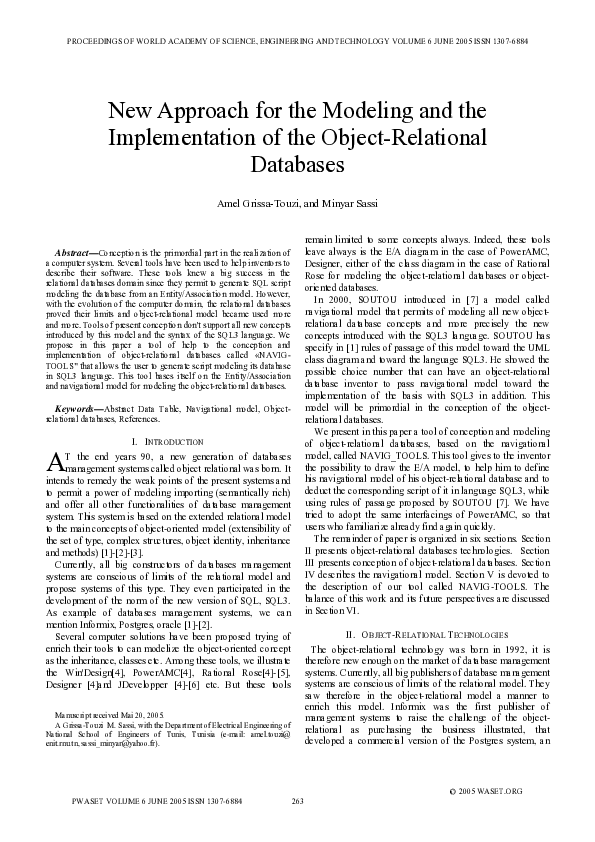 (PDF) New Approach For The Modeling And The Implementation Of The Object-Relational Databases