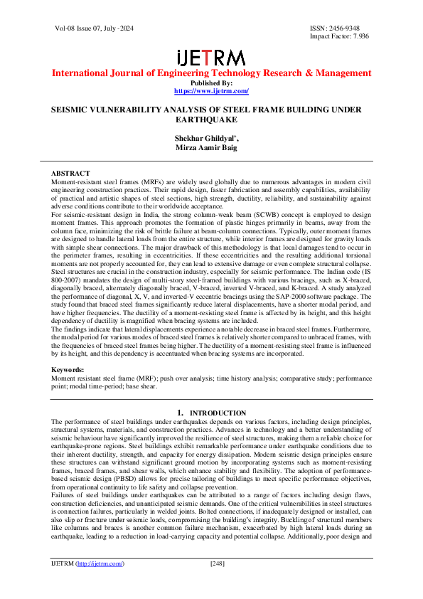 (PDF) SEISMIC VULNERABILITY ANALYSIS OF STEEL FRAME BUILDING UNDER EARTHQUAKE