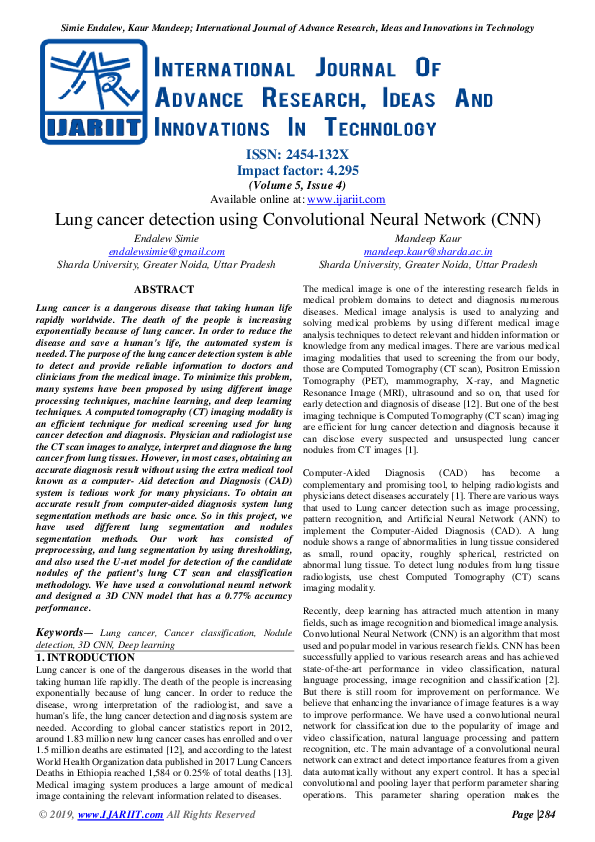 (PDF) Lung cancer detection using Convolutional Neural Network (CNN)