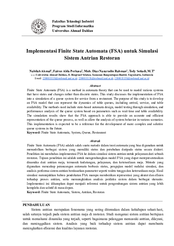 (PDF) [118, 138, 158] Paper TBO Implementasi Finite State Automata (FSA) untuk Simulasi Sistem ...