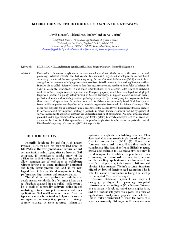 (PDF) Model Driven Engineering for Science Gateways