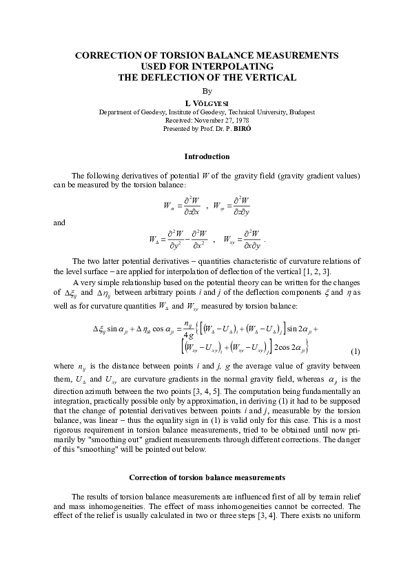 (PDF) Correction of Torsion Balance Measurements Used for Interpolating ...