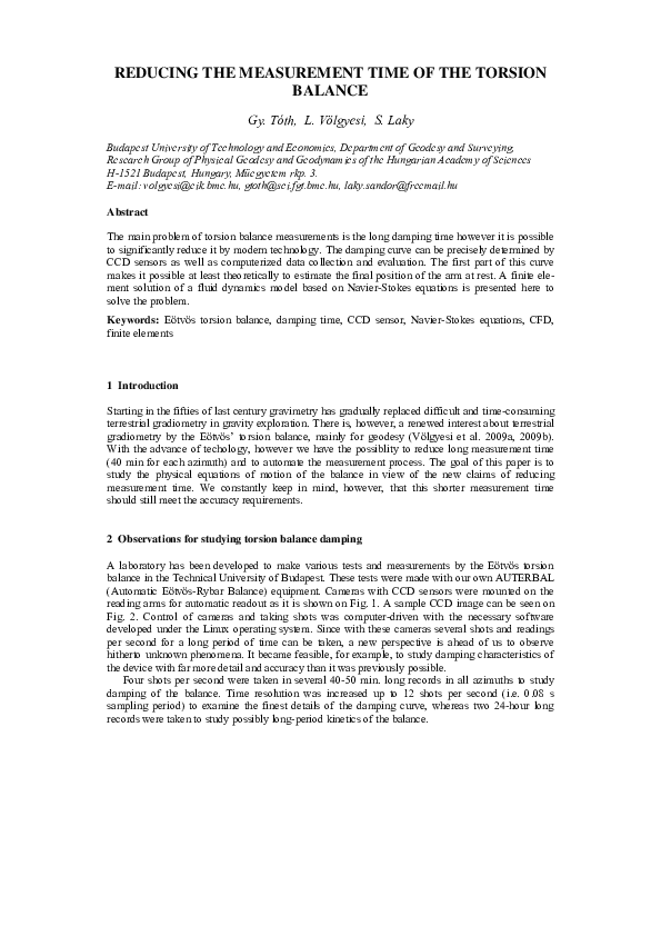 (PDF) Reducing the Measurement Time of the Torsion Balance