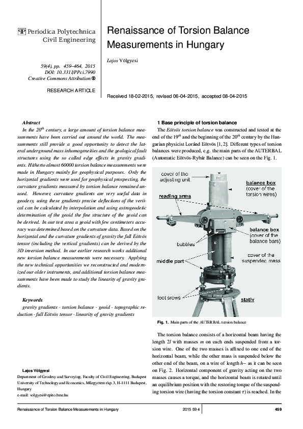 (PDF) Renaissance of Torsion Balance Measurements in Hungary