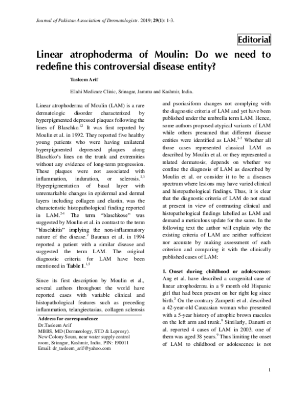 (PDF) Linear atrophoderma of Moulin: Do we need to redefine this ...