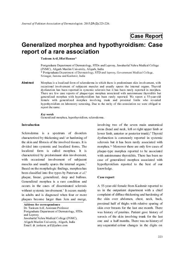(PDF) Generalized morphea and hypothyroidism: Case report of a rare association