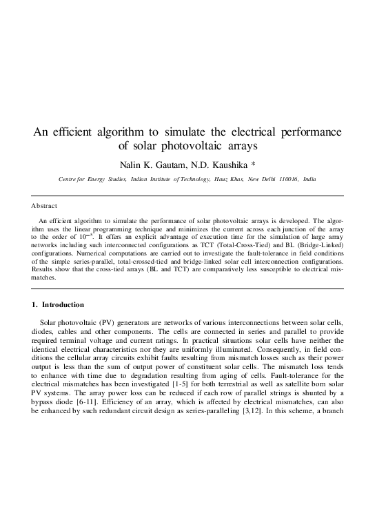 (PDF) An efficient algorithm to simulate the electrical performance of solar photovoltaic arrays