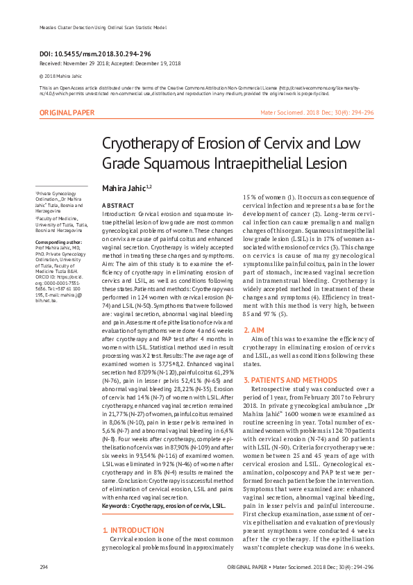 (PDF) Cryotherapy of Erosion of Cervix and Low Grade Squamous ...