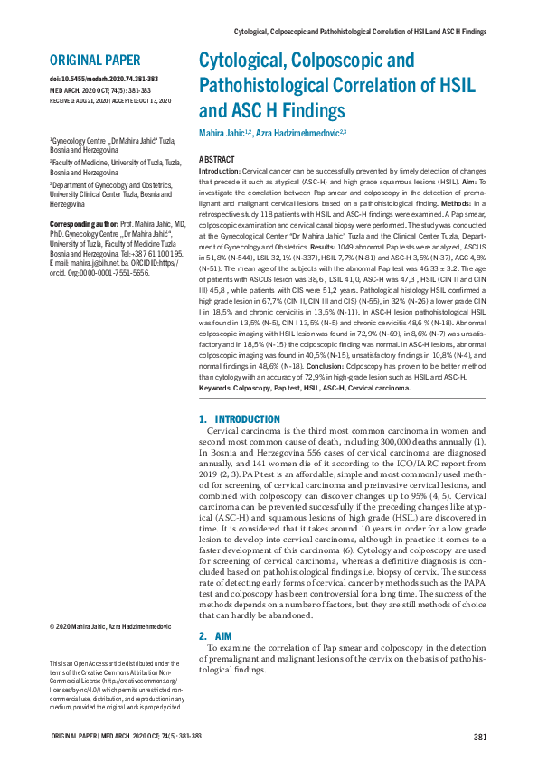 (PDF) Cytological, Colposcopic and Pathohistological Correlation of ...