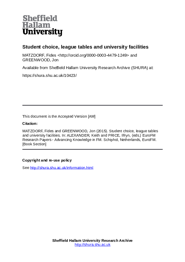 (PDF) Student choice, league tables and university facilities