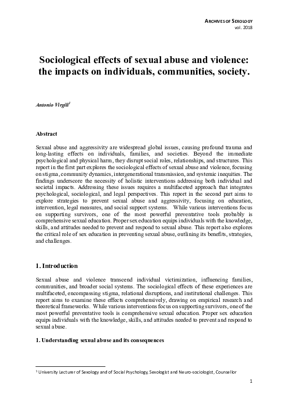 (PDF) Sociological effects of sexual abuse and violence: the impacts on ...