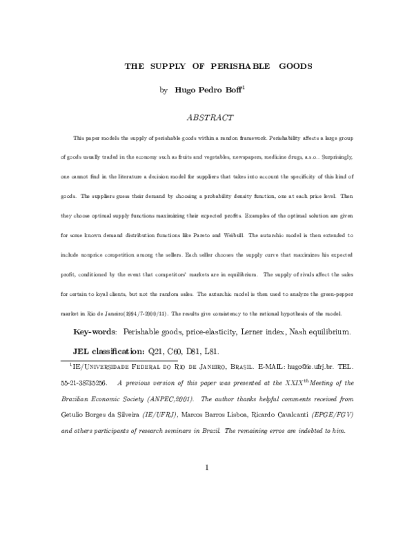 (PDF) The Supply Of Perishable Goods