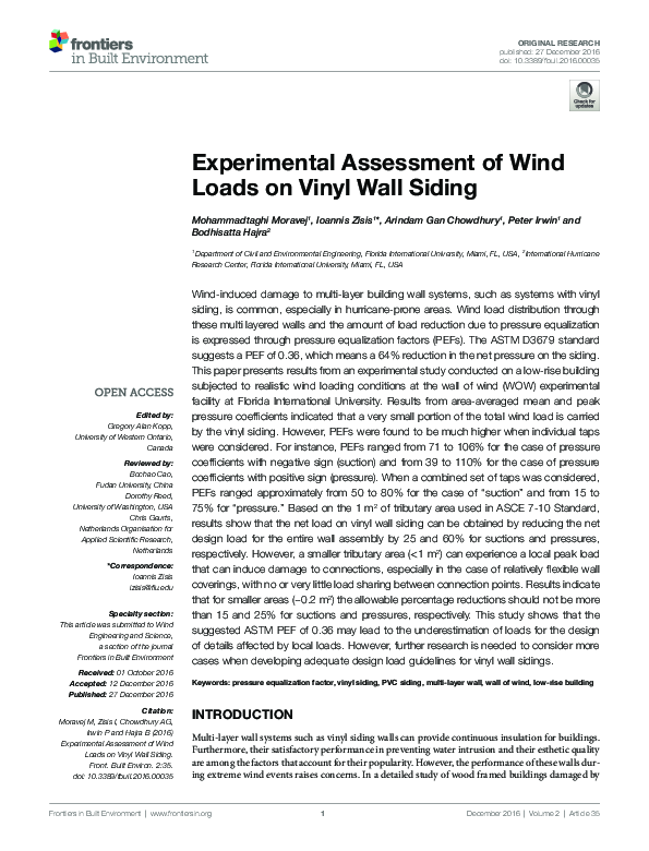(PDF) Experimental Assessment of Wind Loads on Vinyl Wall Siding