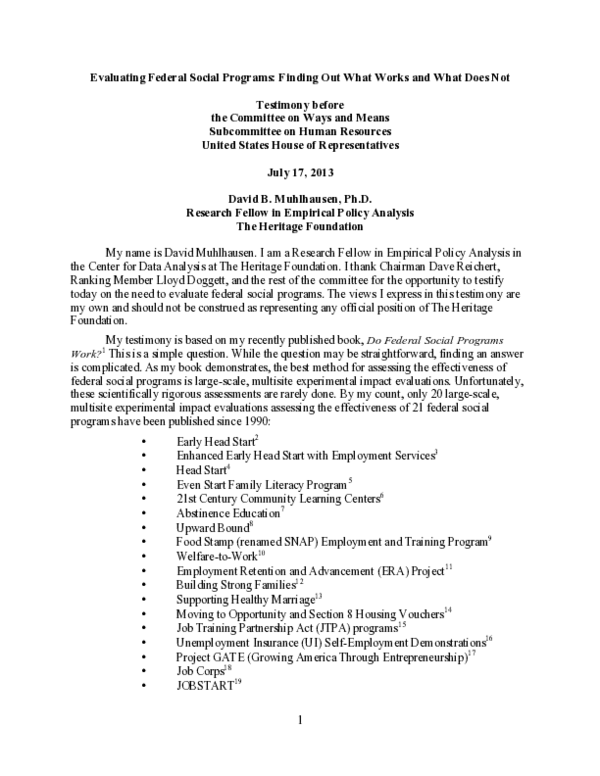 (PDF) Evaluating Federal Social Programs
