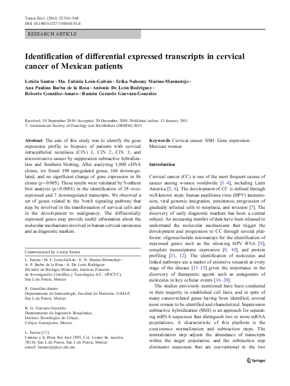 (PDF) Identification of differential expressed transcripts in cervical ...