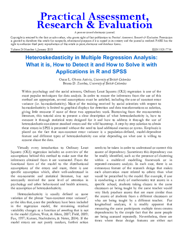 (PDF) Heteroskedasticity in Multiple Regression Analysis: What it is, How to Detect it and How ...
