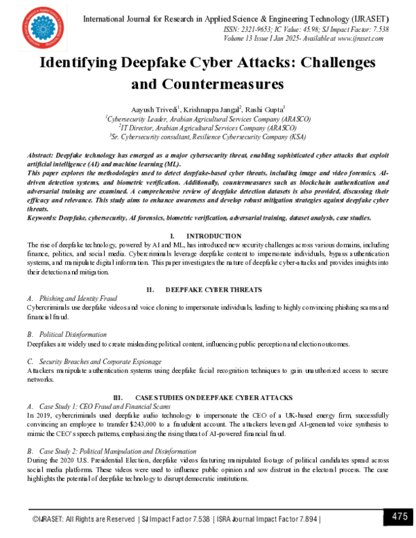 (PDF) Identifying Deepfake Cyber Attacks: Challenges and Countermeasures