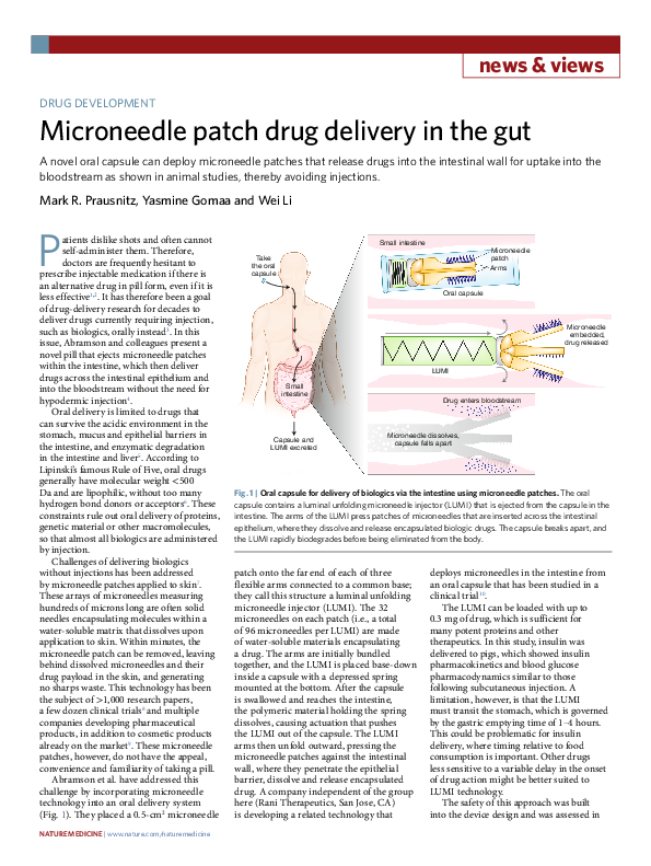 (PDF) Microneedle patch drug delivery in the gut