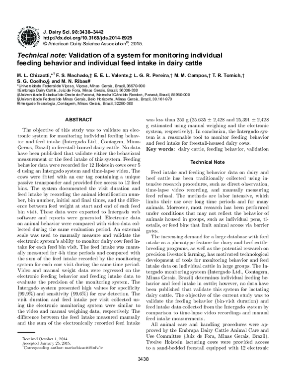 Pdf Technical Note Validation Of A System For Monitoring Individual Feeding Behavior And